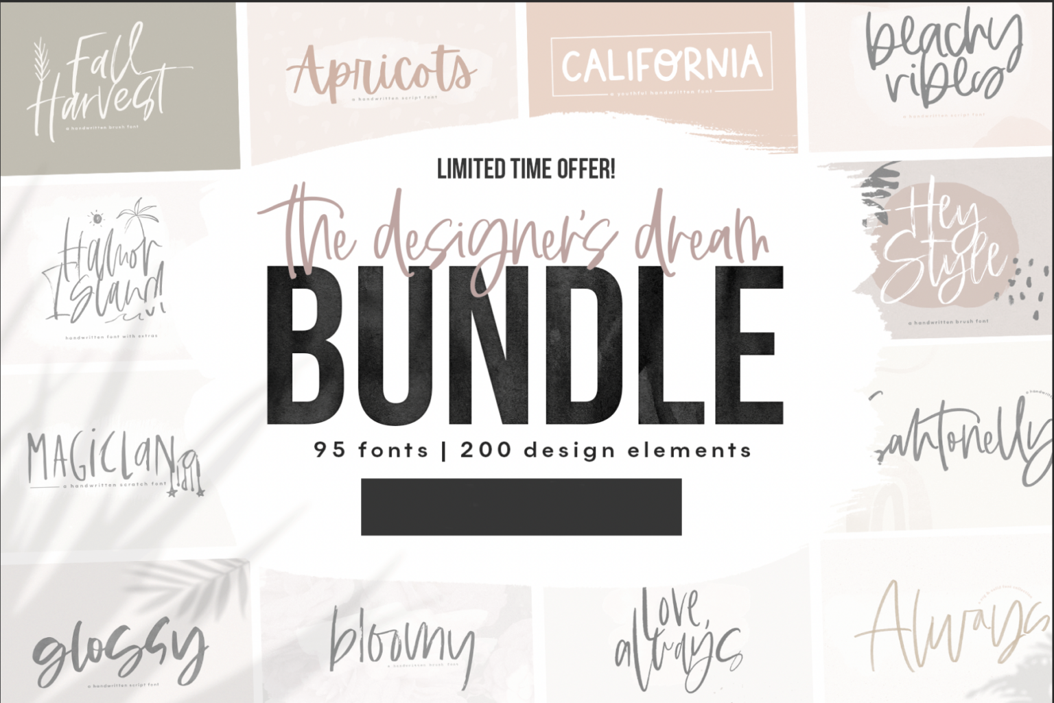 Designer's Dream of 95 Fonts 200+ Elements - Mighty Deals