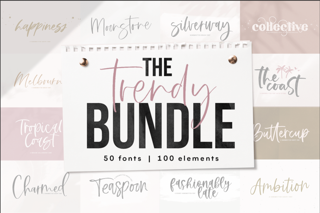 Trendy Bundle of 50 Fonts + 100 Design Elements - Mighty Deals