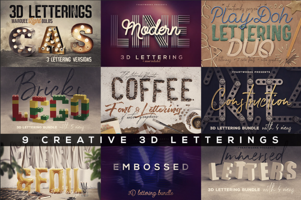 9 Hi-Res, Creative 3D Lettering Sets - Mighty Deals