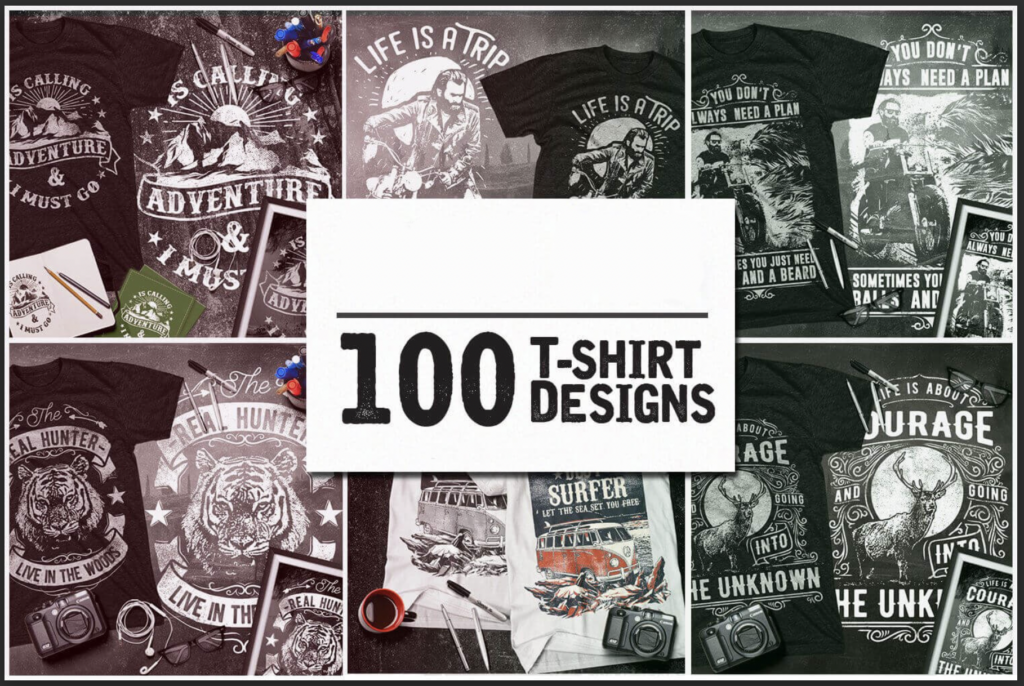 100 Premium T-Shirt Designs with Extended License - Mighty Deals