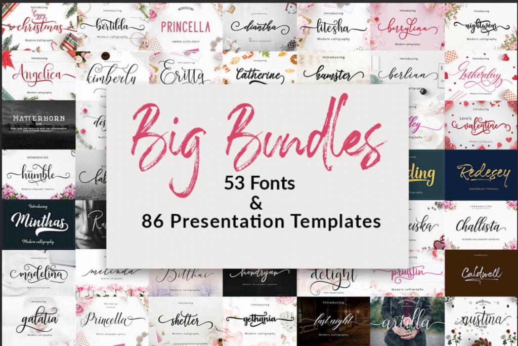 Double Bundle: 53 Script Fonts & 86 Presentation Templates - Mighty Deals
